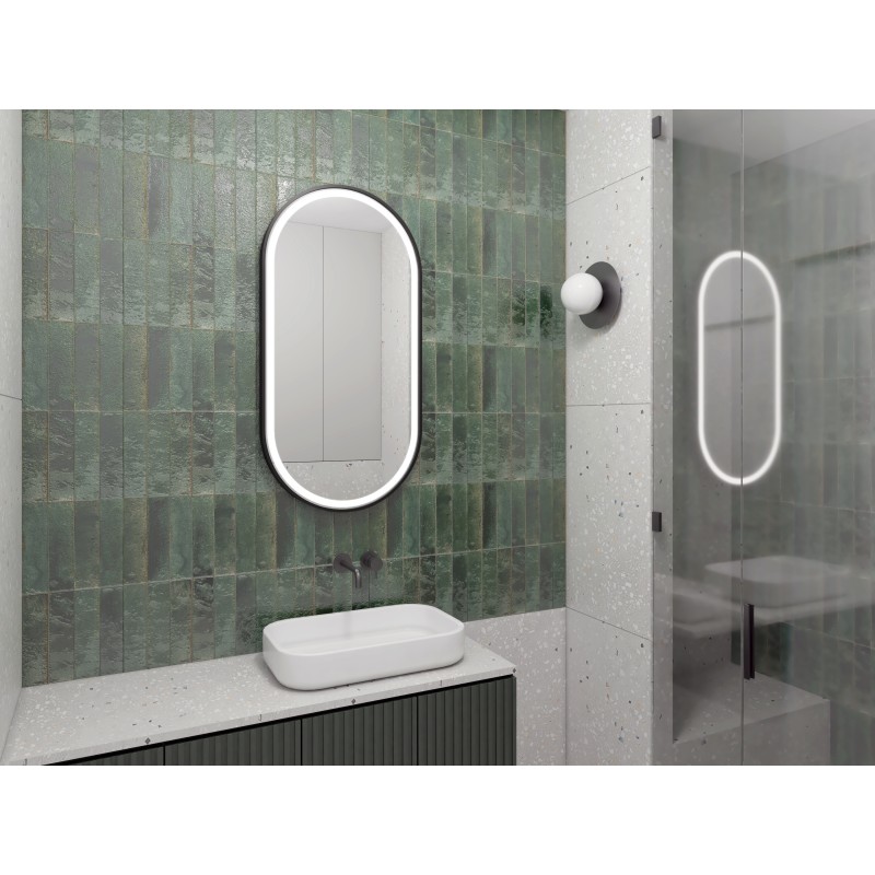 Oval Sparkle mirror with black frame and LED lighting Dimension 40x80 cm