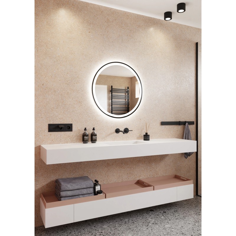 Lustro Moonlight okrągłe z czarną ramą i oświetleniem LED Wymiar 70x70 cm